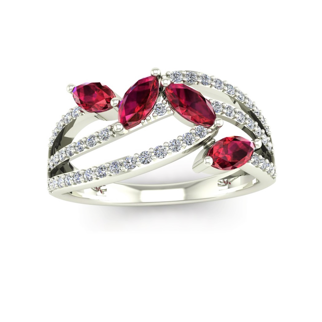 10kt White Gold Ruby And Diamond Leaf Inspired Ring – Independent Jewellers